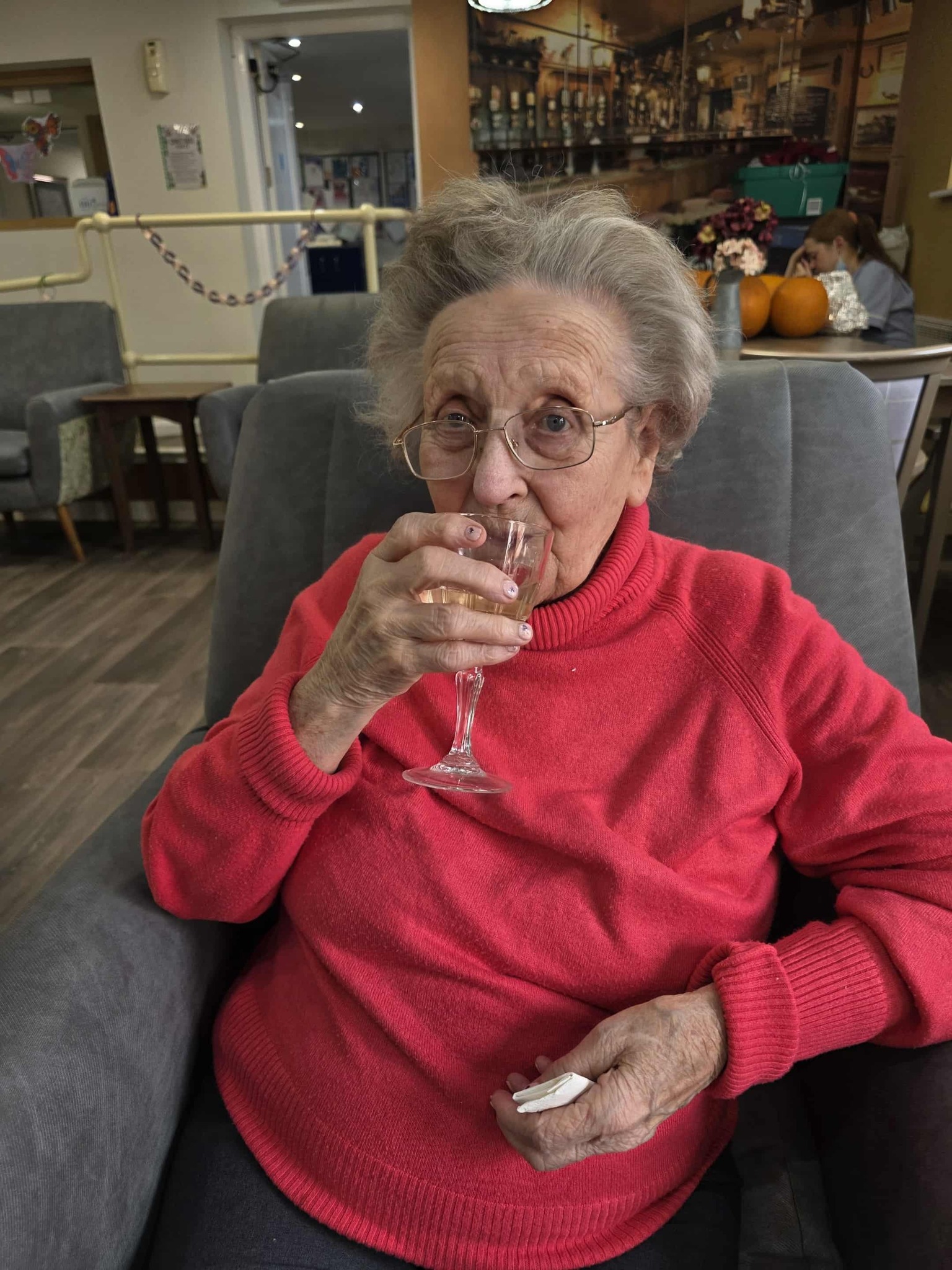 Lady Eileen Enjoys a Relaxing Glass of Wine at Gresham Lodge Care Home ...